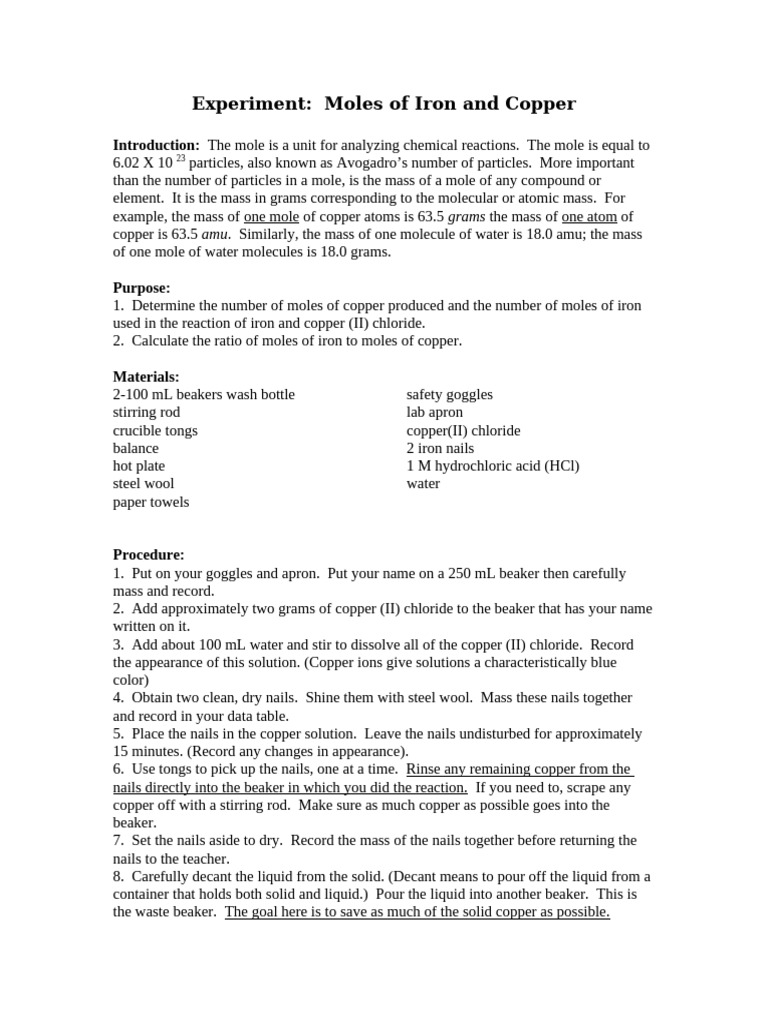 Moles of Iron and Copper | PDF | Mole (Unit) | Molecules