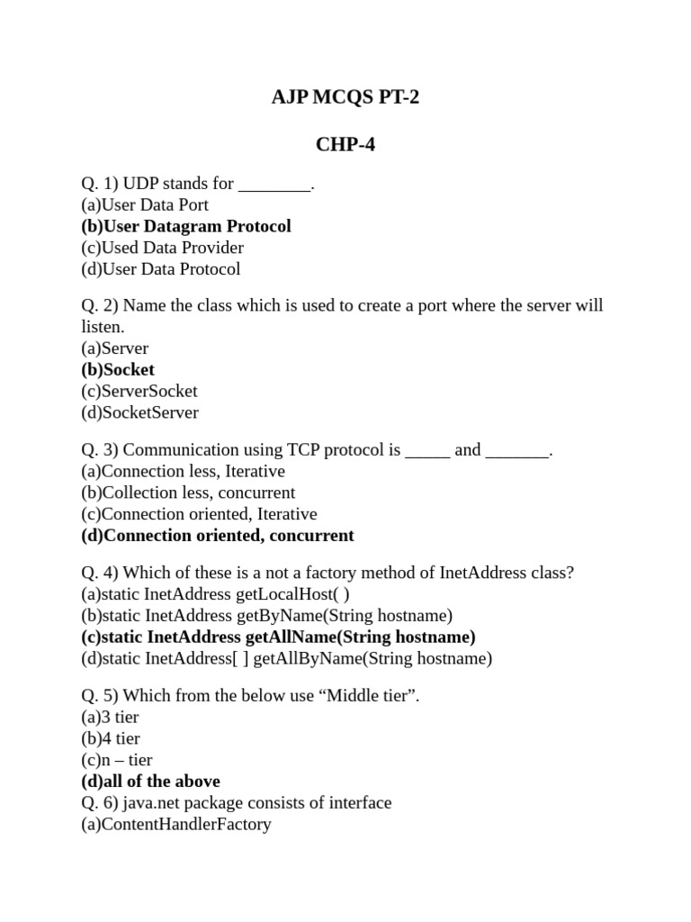AJP MCQS FOR PRACTICE | PDF | Port (Computer Networking) | Domain Name ... AJP MCQS FOR PRACTICE | PDF | Port (Computer Networking) | Domain Name ...