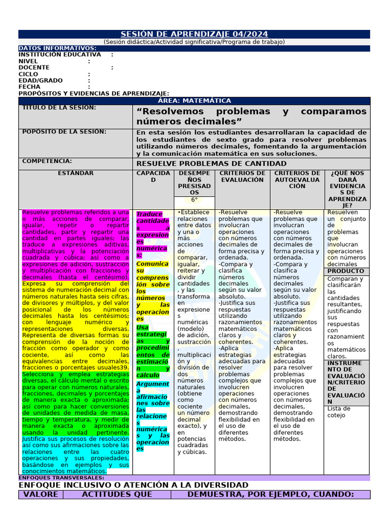 SESIÓN MAT. 05. R. PRO. | PDF | Números | División (Matemáticas)