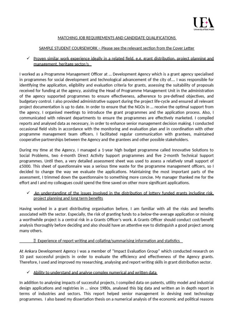 Sample Student Coursework - Cover Letter Matched Evidence | PDF | Risk ...