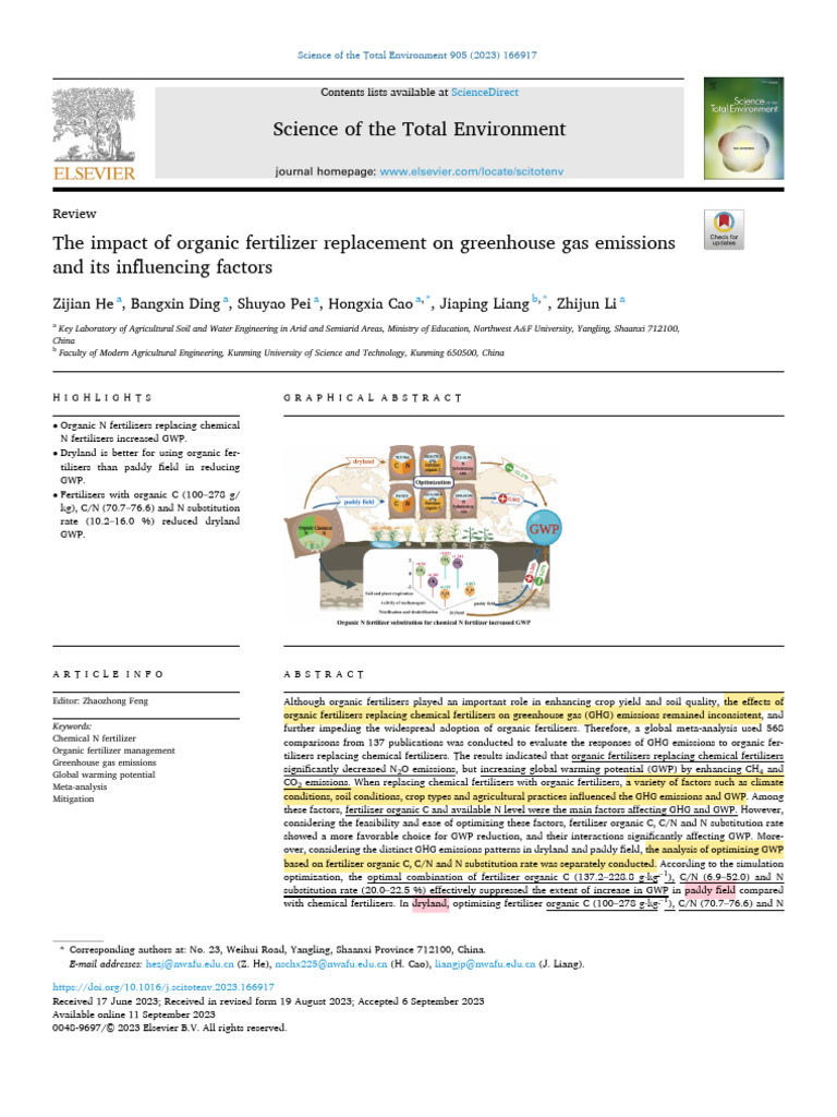 Organic Fertilizer Impact on GHG Emissions | PDF | Greenhouse Gas ...