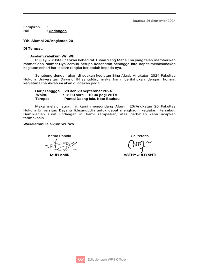 Undangan Angkatan 20 FH UNIDAYAN | PDF