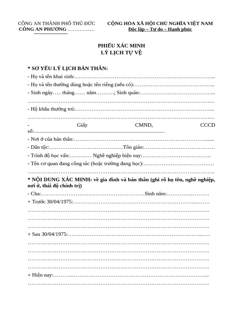 3. PHIEU XAC MINH LY LICH TU VE NONG COT | PDF