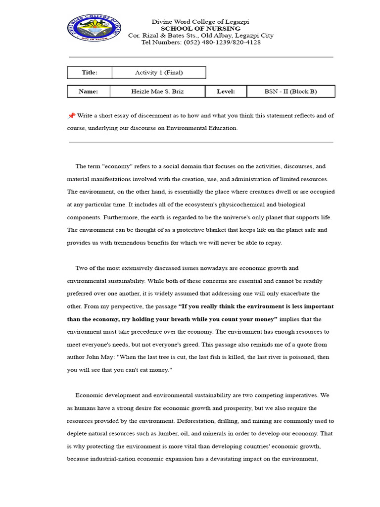 Activity 1 in STS (Final) | PDF | Sustainability | Economic Growth