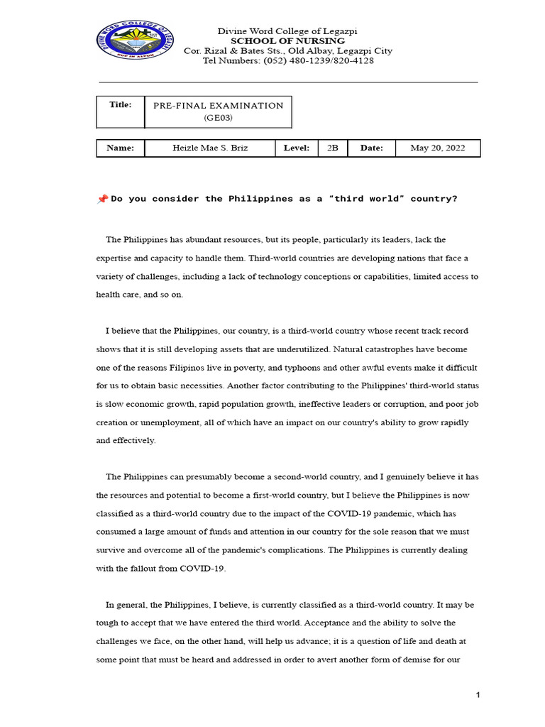 Pre-Final Examination (Ge03) | PDF | Philippines | Economies