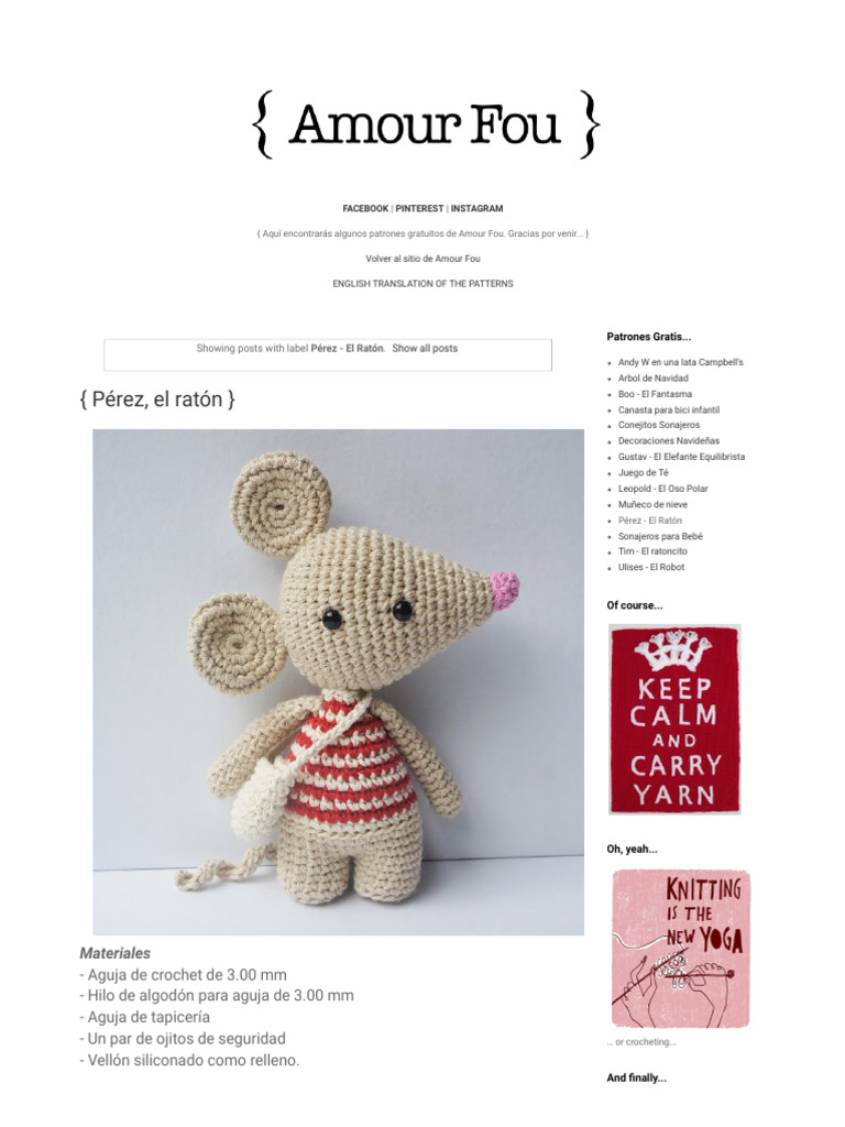 Patrón Gratis: Ratón Pérez a Crochet | PDF | Costura | Artesanías