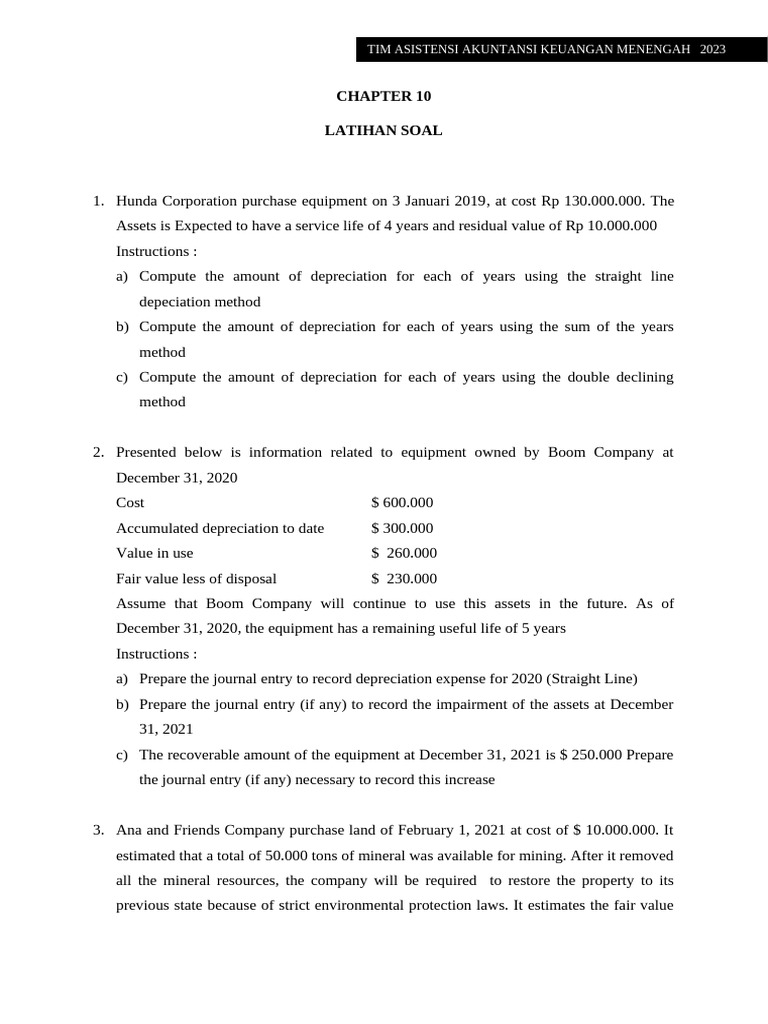 Latihan Soal Chapter 11 - Depreciation, Impairment, Dan Depletion | PDF