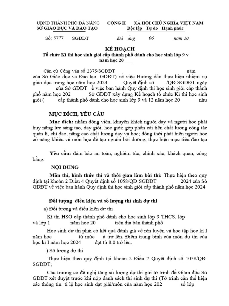 Ke Hoach Thi HSG Lop 9, 12 NH 2024-2025 | PDF