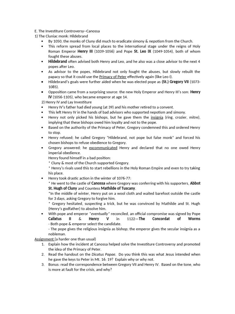 Unit 4--Age of Barbarians & Monks--E. Investiture Controversy 2 | PDF ...