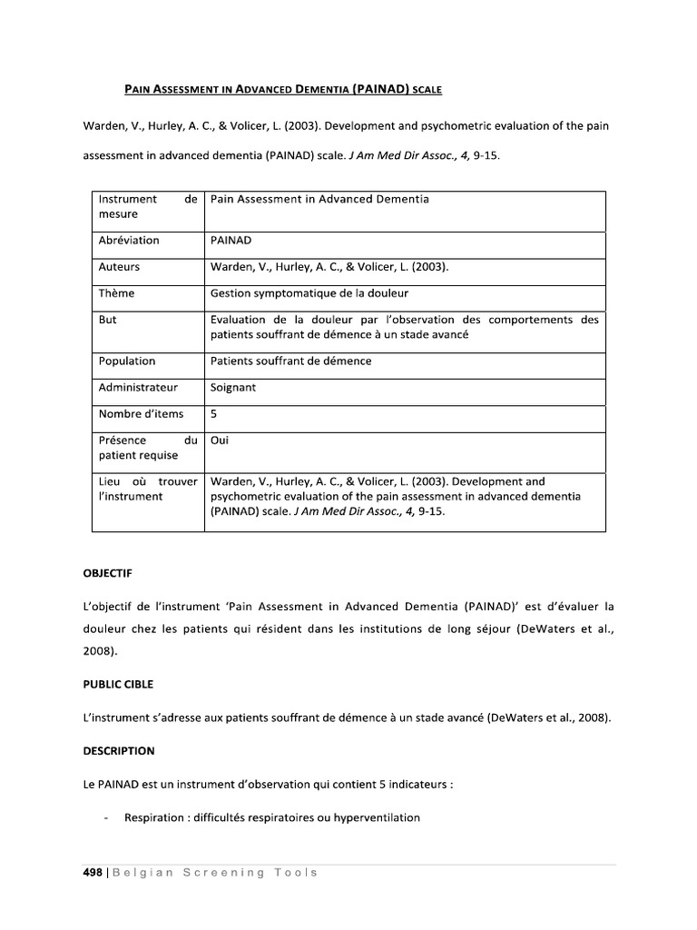 Pain Assessment in Advanced Dementia (PAINAD) Scale FR | PDF