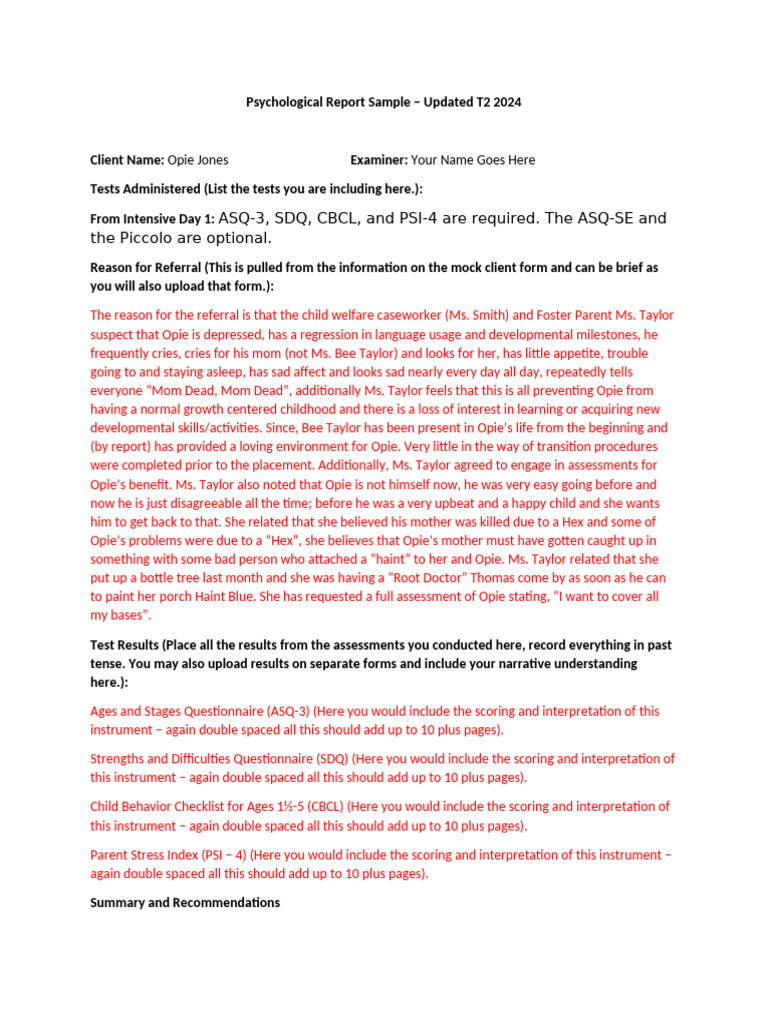 Psychological Report Sample | PDF | Diagnostic And Statistical Manual ...