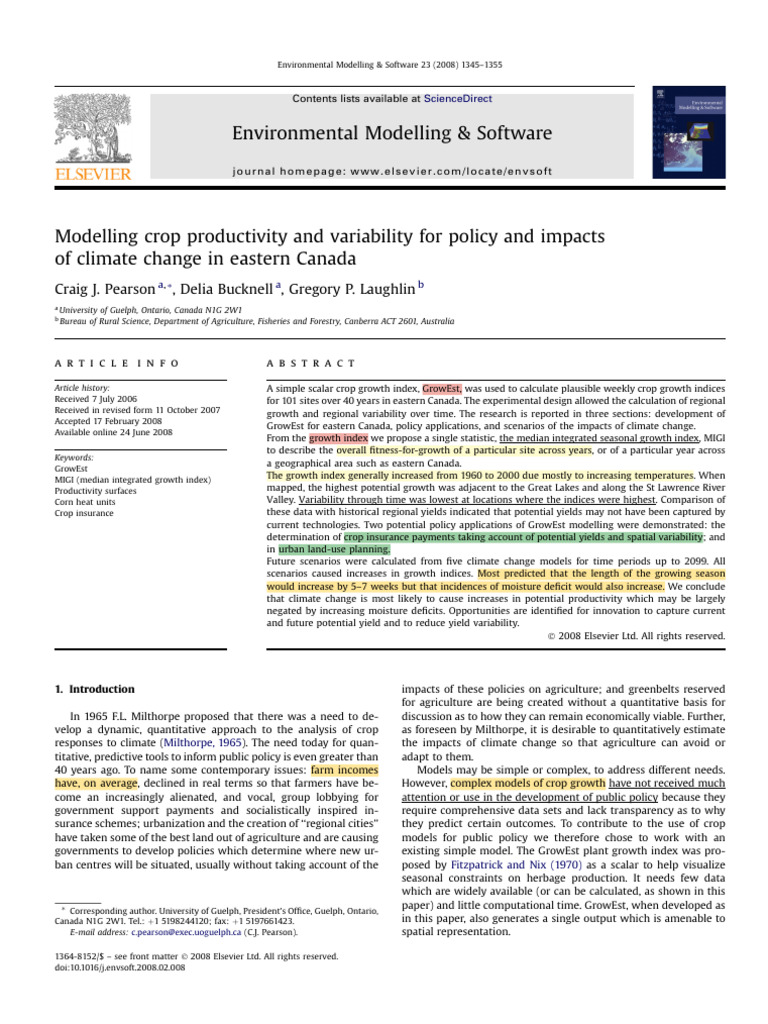 Modelling crop productivity and variability for policy and impacts of climate change in eastern ...