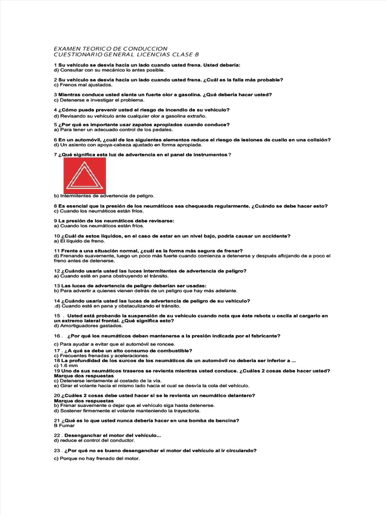 Examen Teórico para Licencia de Conducir | PDF | Neumático | Semáforo