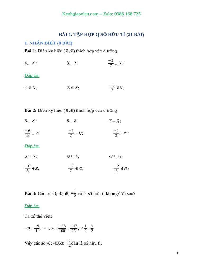 Bai 1 Tap Hop Q So Huu Ti | PDF