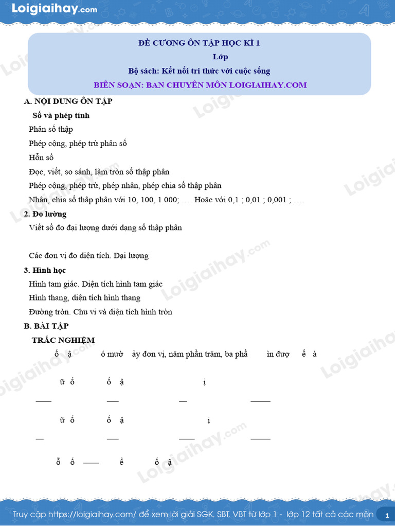 De Cuong on Tap Hk1 Toan 5 Ket Noi Tri Thuc Co Dap an Loigiaihay | PDF