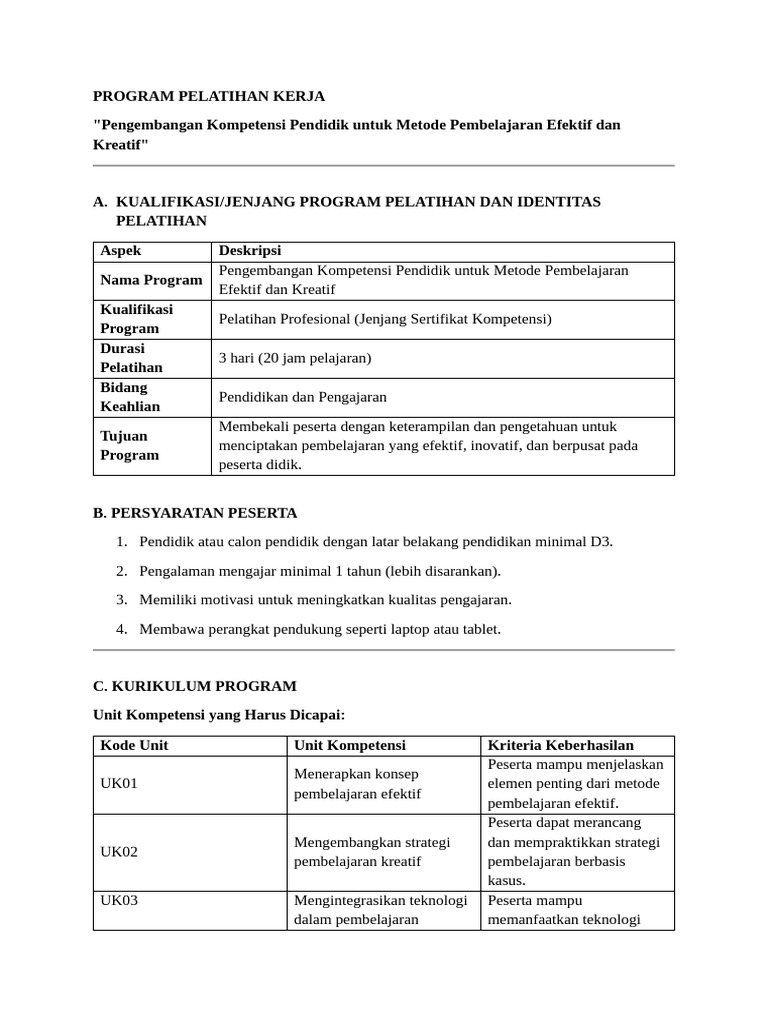 Tugas 4 PROGRAM PELATIHAN KERJA | PDF