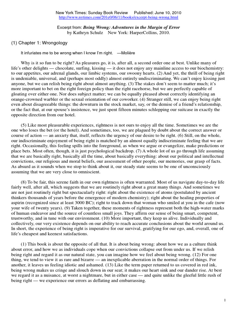Understanding the Value of Being Wrong | PDF | Psychological Concepts ...