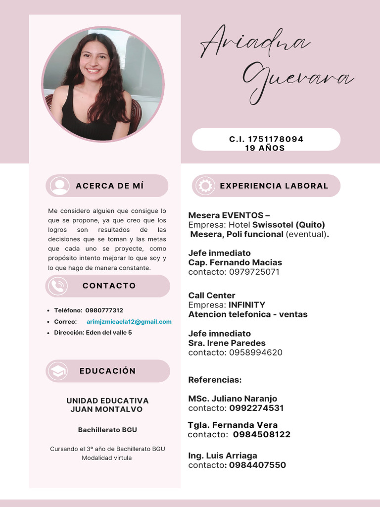 Curriculum Vitae de Mujer Profesional Con Foto Femenino Rosa | PDF