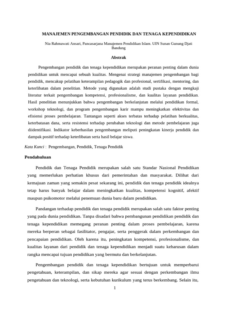 Manajemen Pengembangan Pendidik Dan Tenaga Pendidik | PDF