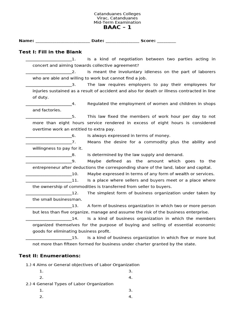 BAAC 1 Mid Term | PDF | Employment | Overtime