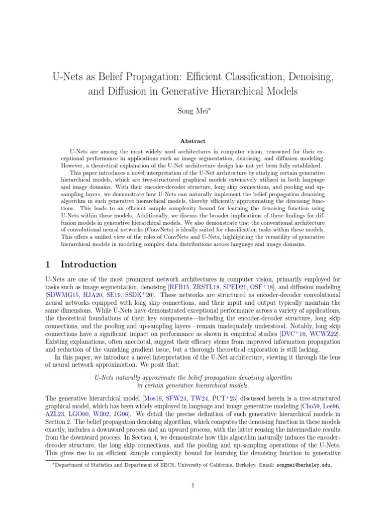 U-Nets As Belief Propagation Efficient Classification, Denoising, and Diffusion in Generative ...