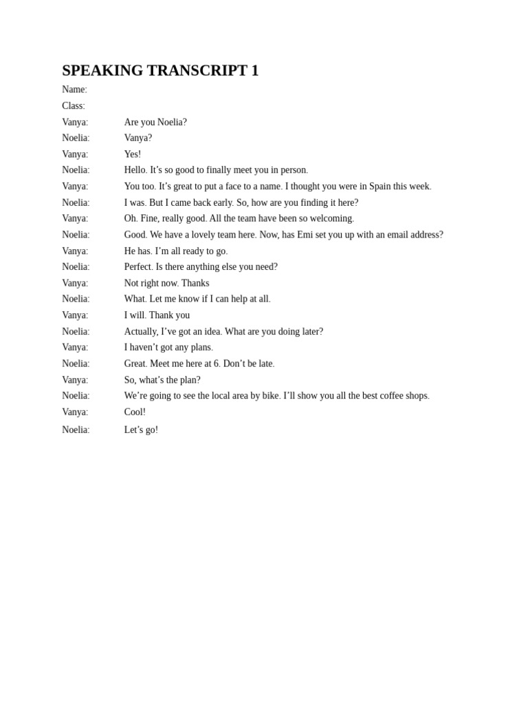 Speaking Transcript 1 | PDF