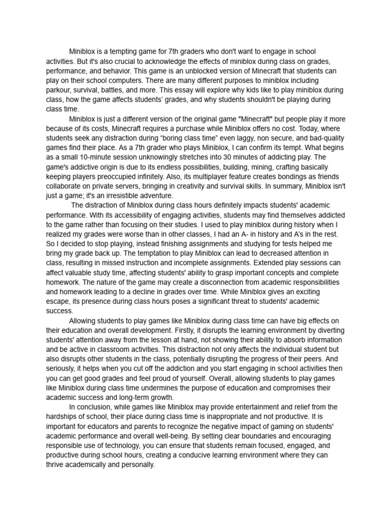 Essay For English - Miniblox | PDF | Minecraft | Homework