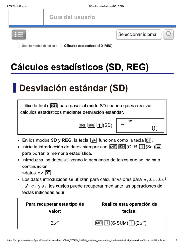 Funcion SD y Reg en La Calculadora | PDF