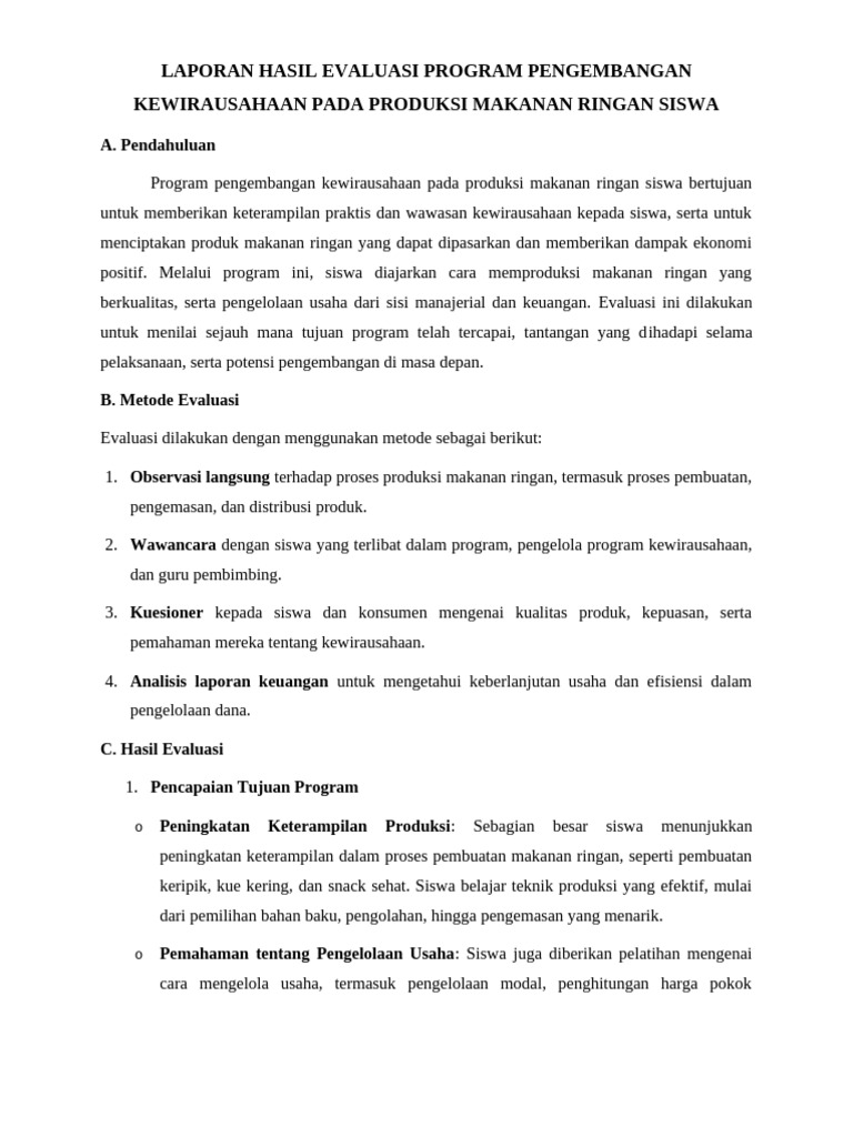 Evaluasi Program Kewirausahaan Siswa | PDF