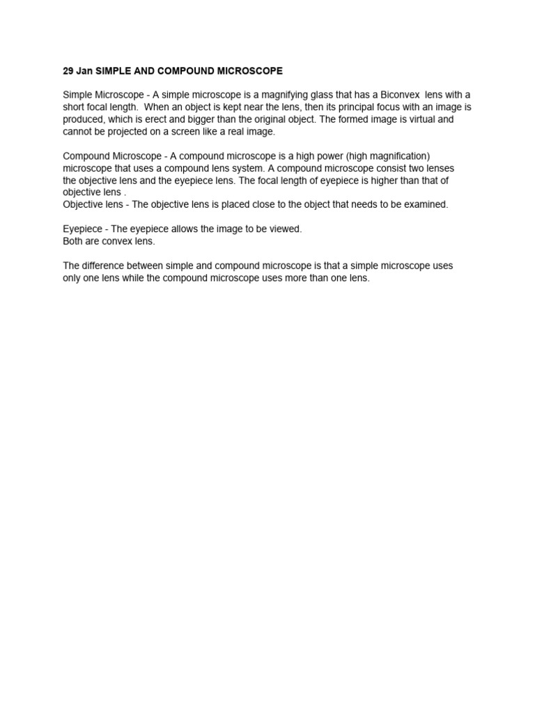 29 Jan Simple and Compound Microscope | PDF