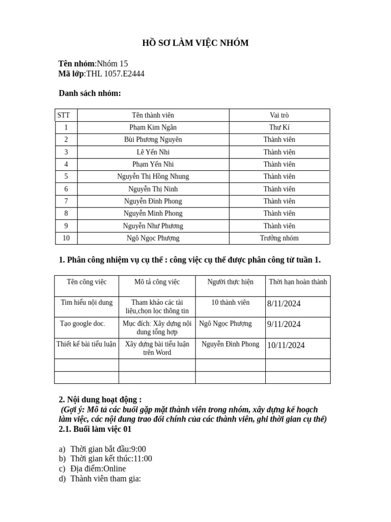 Mau Ho So Lam Viec Nhom 1 1 | PDF