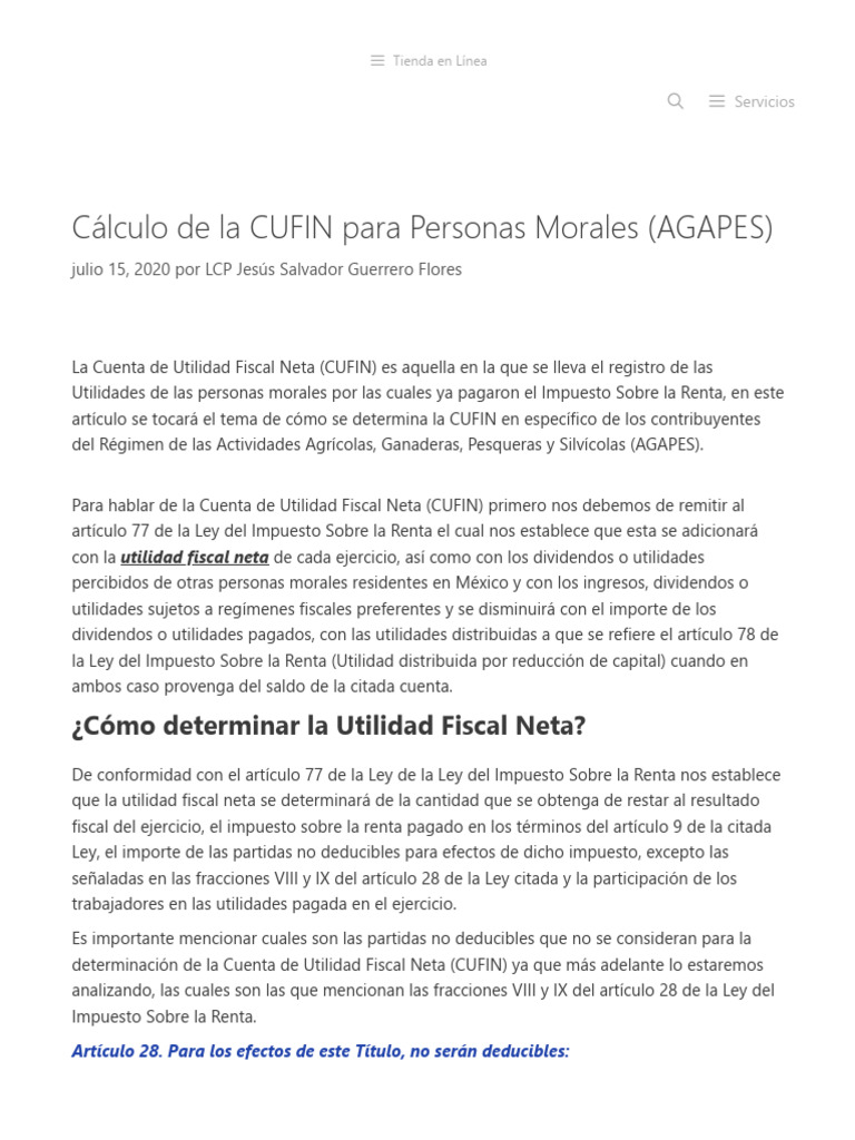 Cálculo de la CUFIN para Personas Morales (AGAPES) | PDF | Impuesto ...