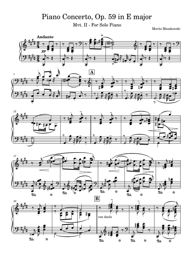 Concerto para Piano No.2 Andante in e Minor Moszowski | PDF | Elements ...