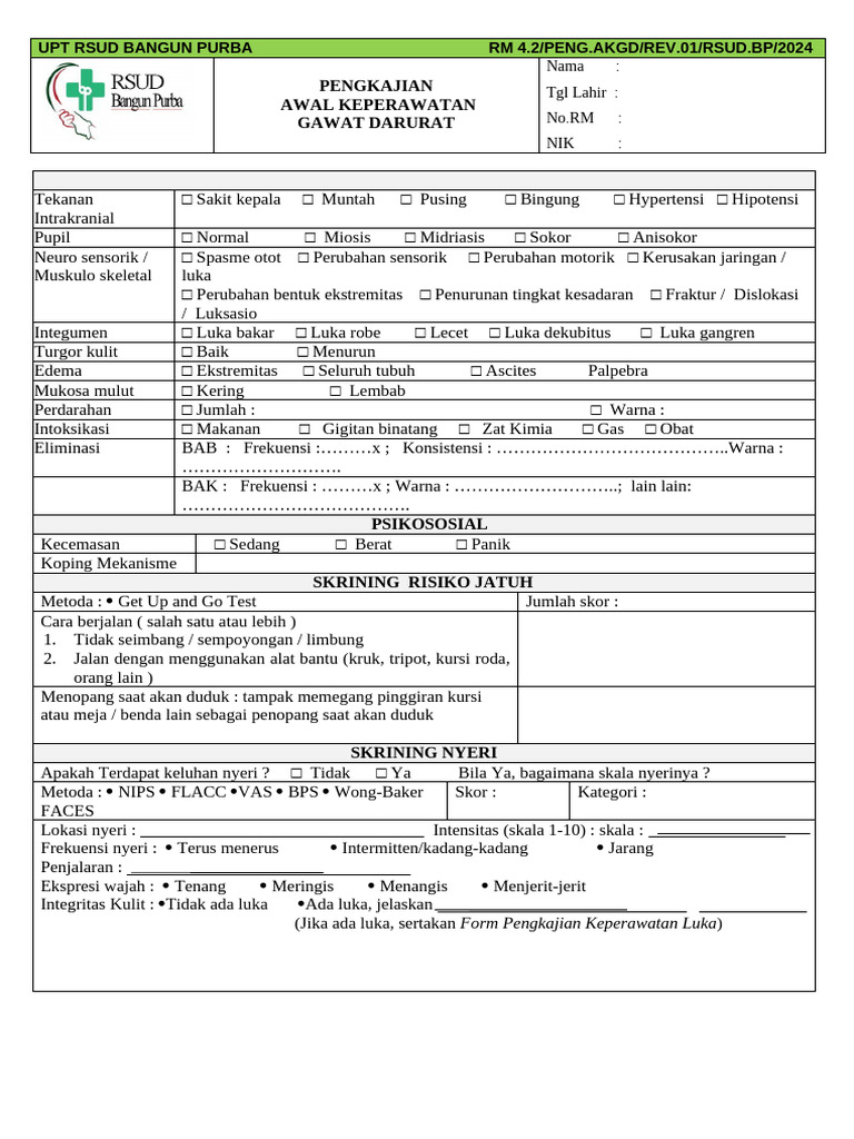 Form Pengkajian Awal Keperawatan Gawat Darurat | PDF