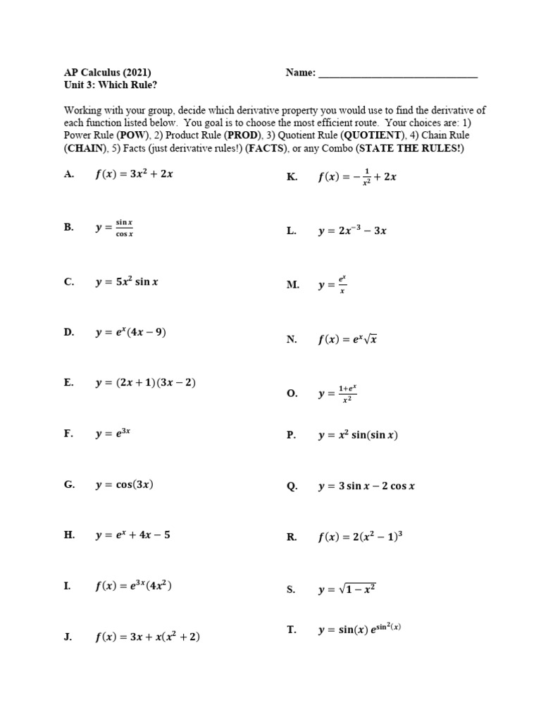 AP Calculus Derivative Rules Guide | PDF