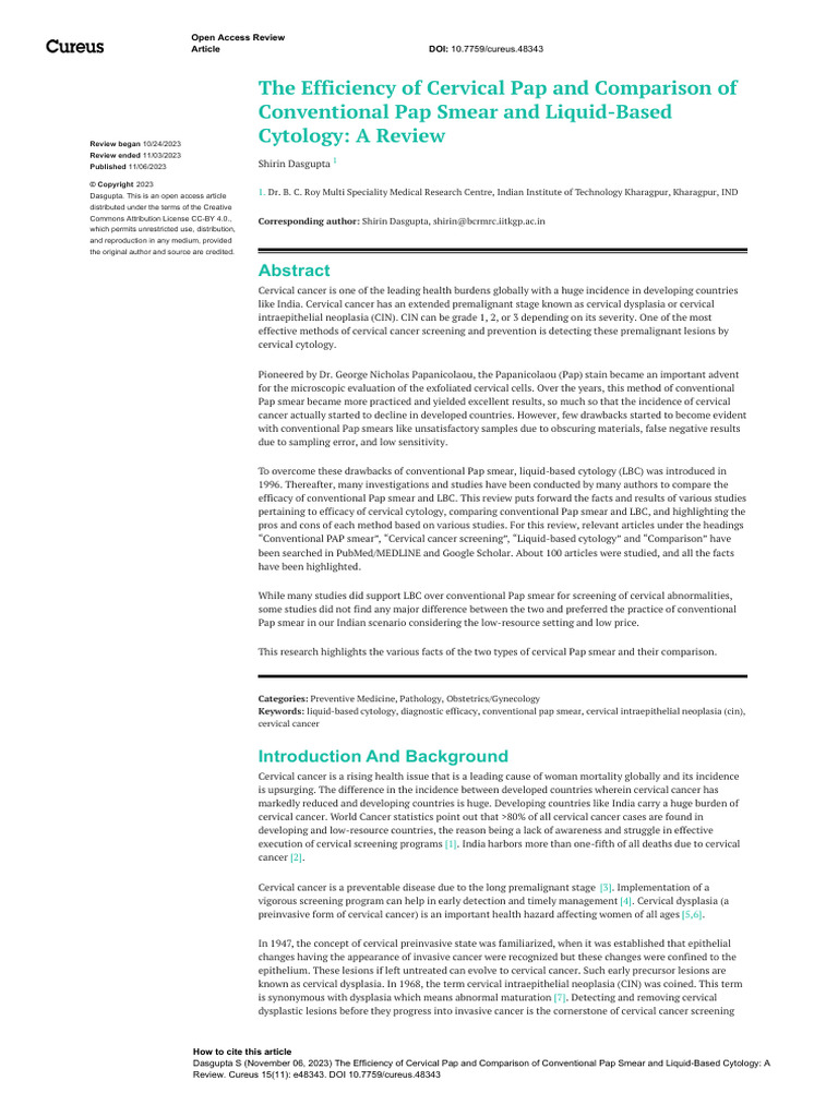 The Efficiency of Cervical Pap and Comparison of Conventional Pap Smear ...