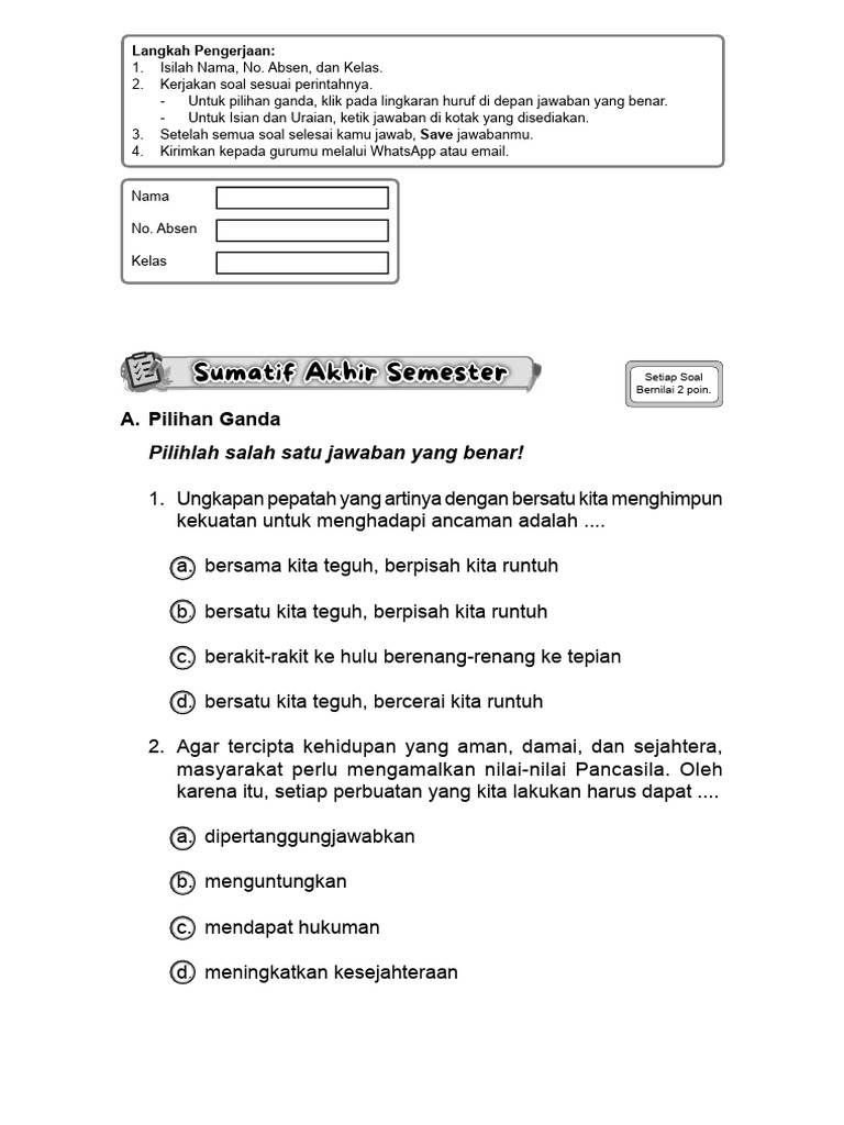 Pendidikan Pancasila 6 Sumatif Akhir Semester | PDF