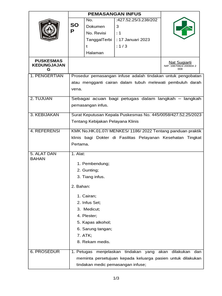 Prosedur Pemasangan Infus Ok | PDF
