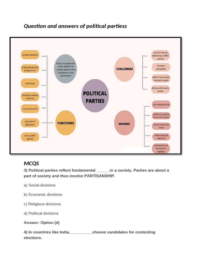 Political Parties MCQs & Analysis | PDF | Political Parties | Elections