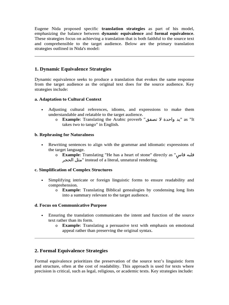 Nida's Translation Strategies Explained | PDF | Translations | Idiom