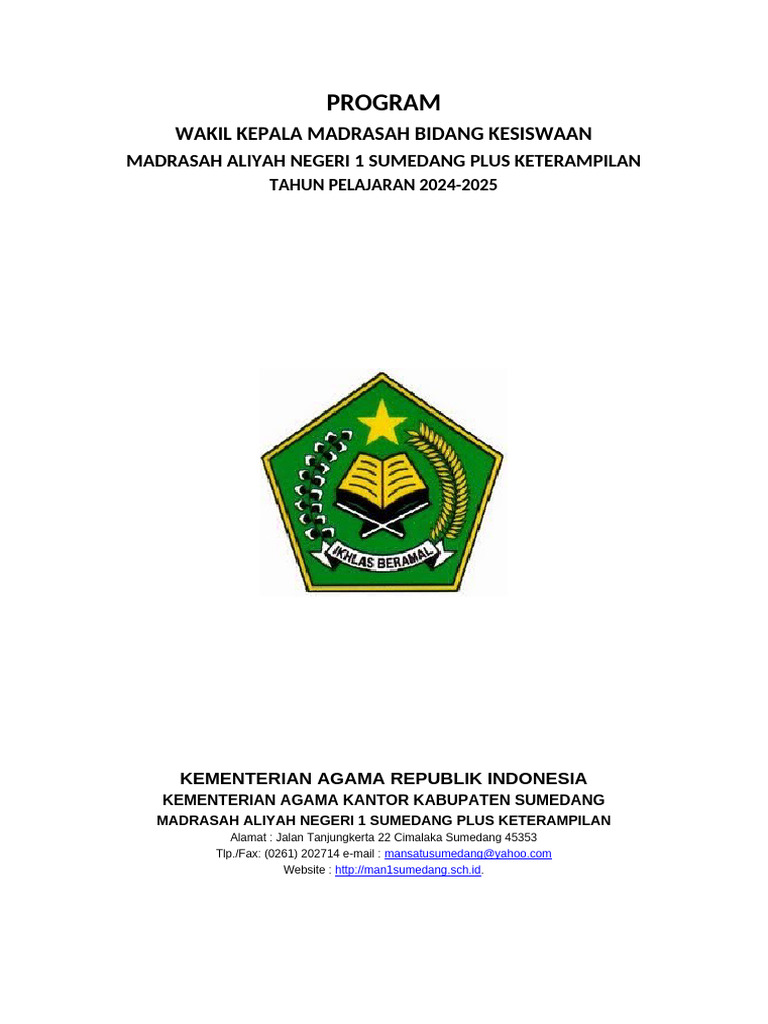 Print Program Waka Kesiswaan Man 1 Sumedang 2024 - 2025 | PDF