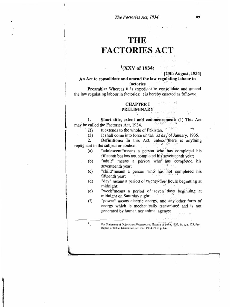 Pakistan-Factories-Act-1934 | PDF