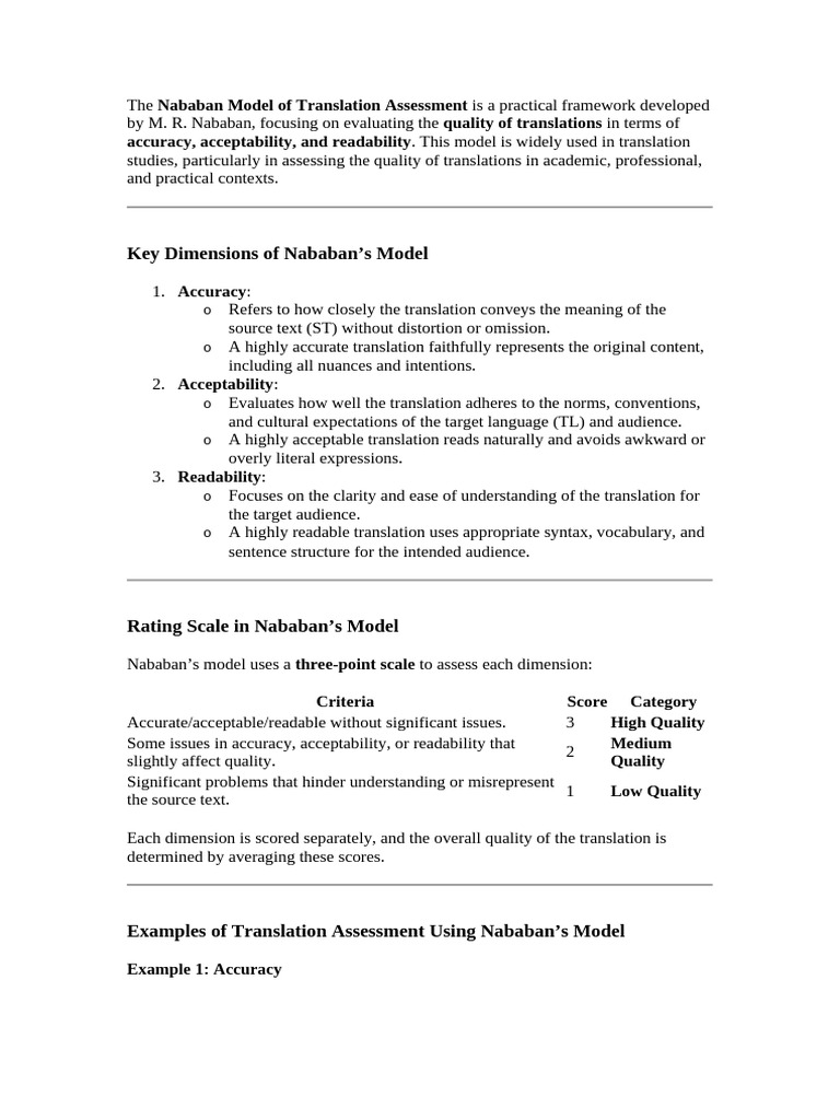The Nababan Model of Translation Assessment Is A Practical Framework ...