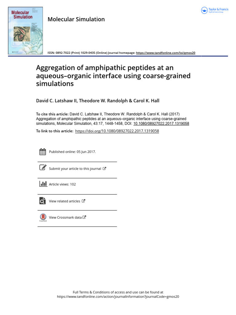 Aggregation of amphipathic peptides at an aqueous organic interface ...