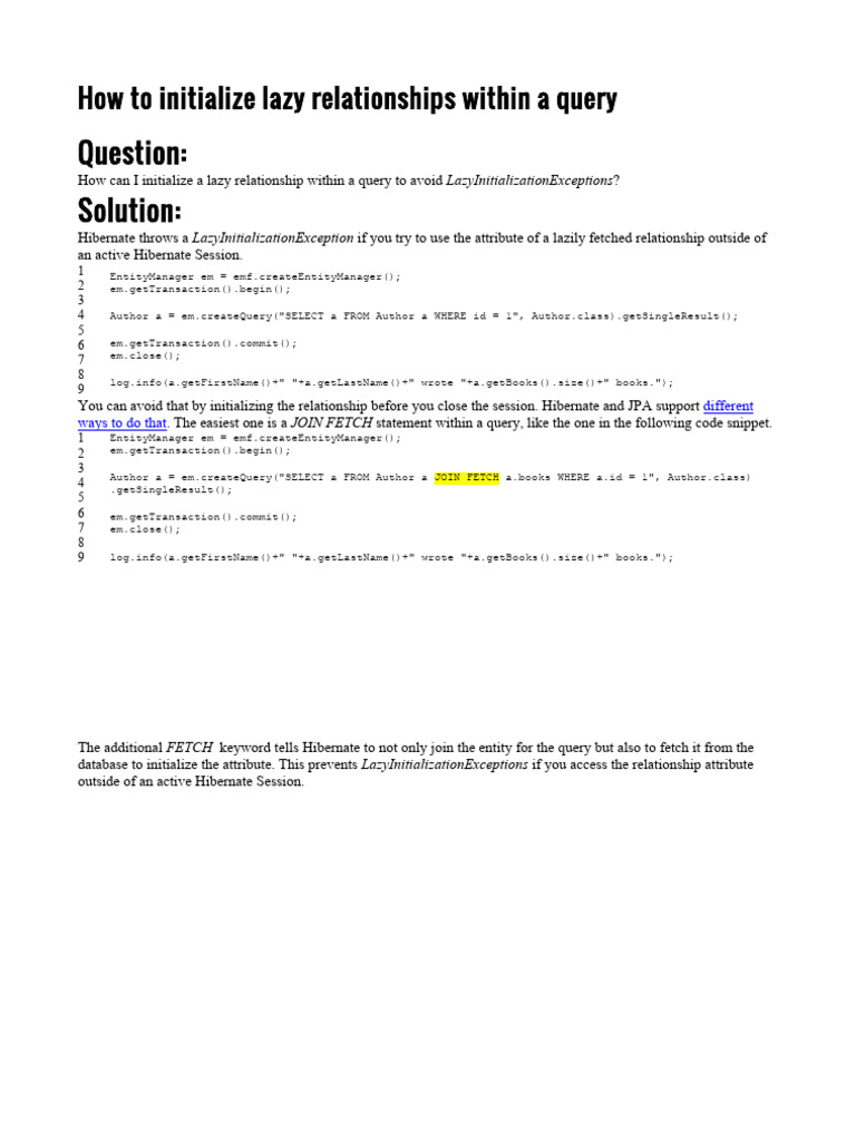 How To Initialize Lazy Relationships Within A Query | PDF