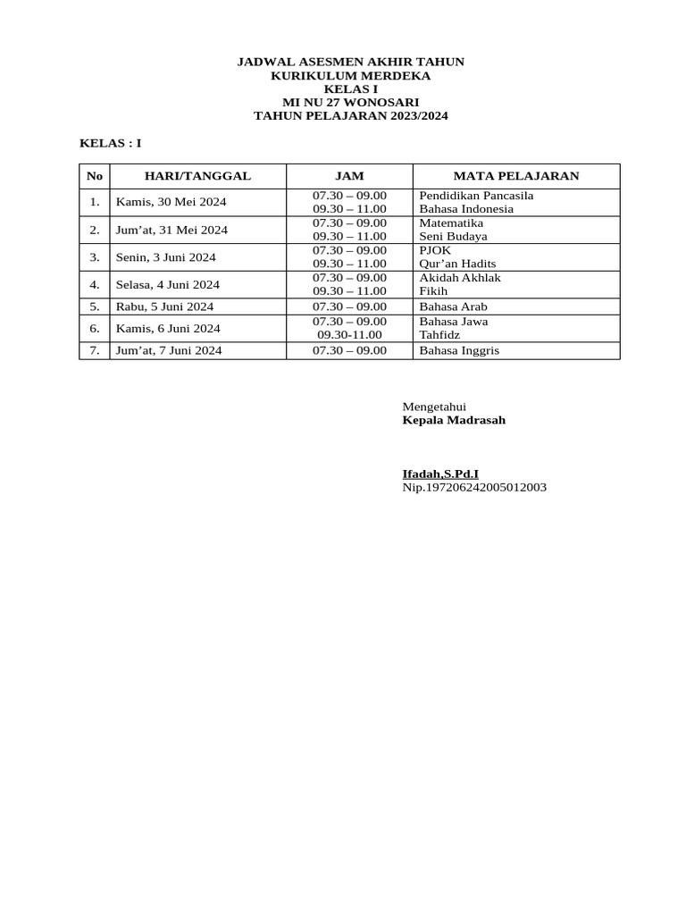 Jadwal ASAS Kurmer 2023-2024 | PDF