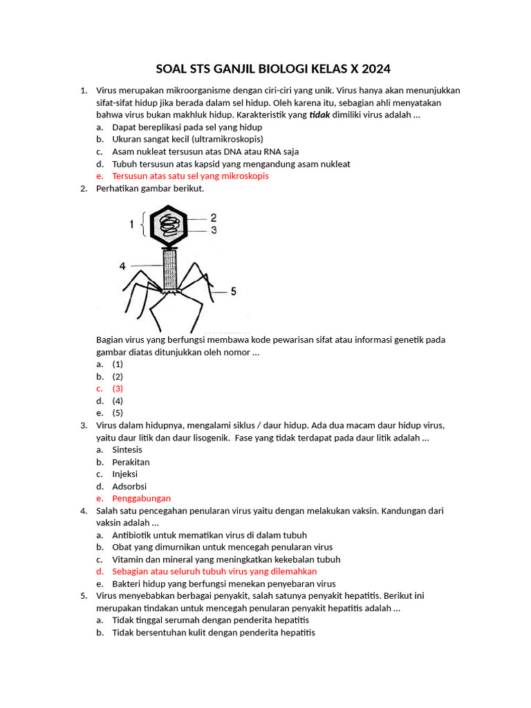 Soal STS Biologi X Ganjil 2024 | PDF