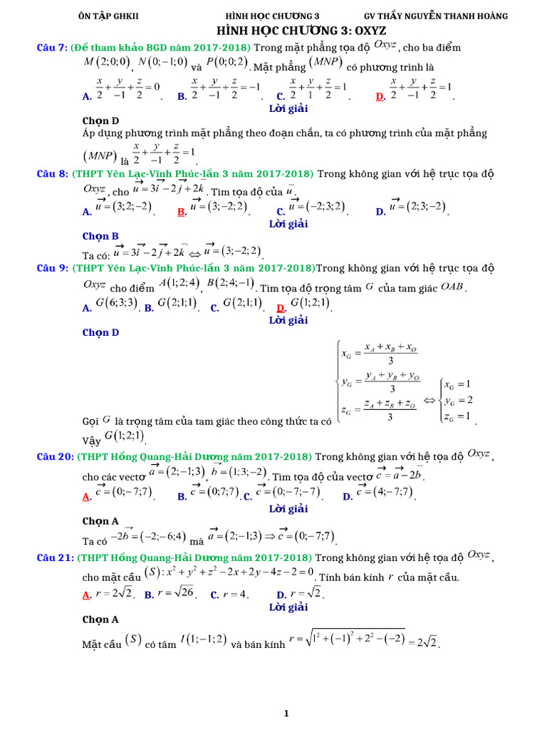 GV ĐỀ ÔN HÌNH HỌC GHKII | PDF