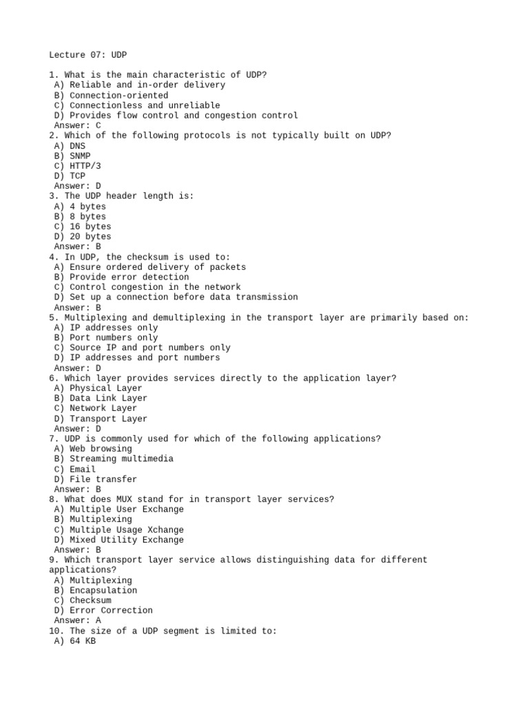 Tcp Udp Mcqs Pdf Transmission Control Protocol Network Congestion