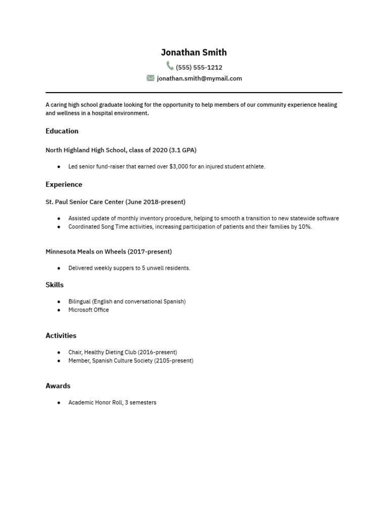High School Resume Example | PDF